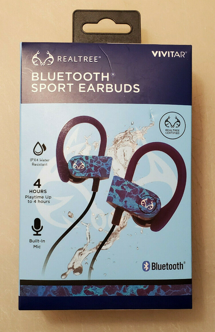 Realtree Bluetooth Sport Earbuds, IPX4 Water Resistant, 4 hrs playtime ...