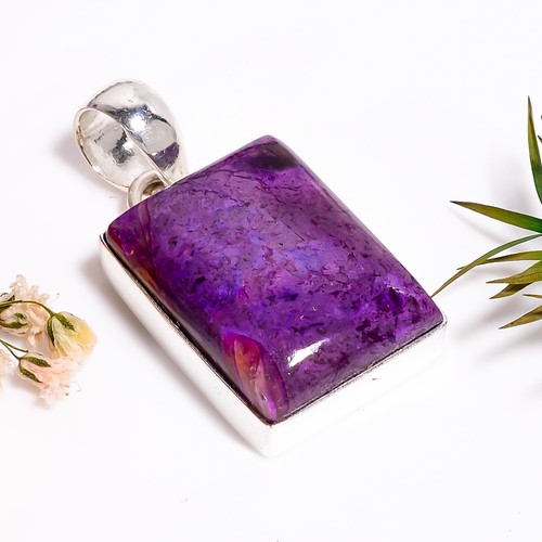 Rock Calcy Gemstone Ethnic Handmade Jewelry.925 Silver Pendant 1.4" RL ...