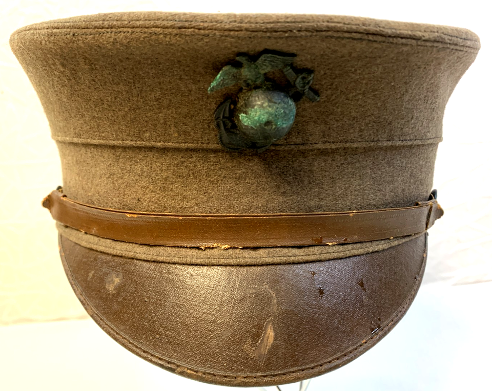WWI USMC Marine Corps Bell Crown Service Cap ~ Green Wool Twill w ...