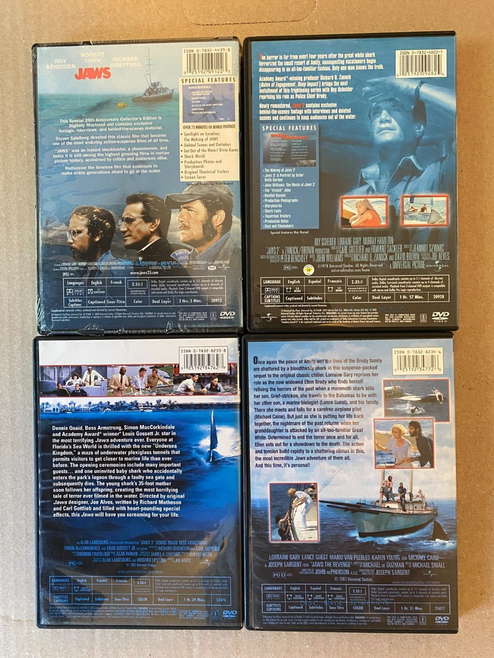 JAWS DVD Collection-4 Movies! Richard Dreyfus, Dennis Quaid, Scream ...
