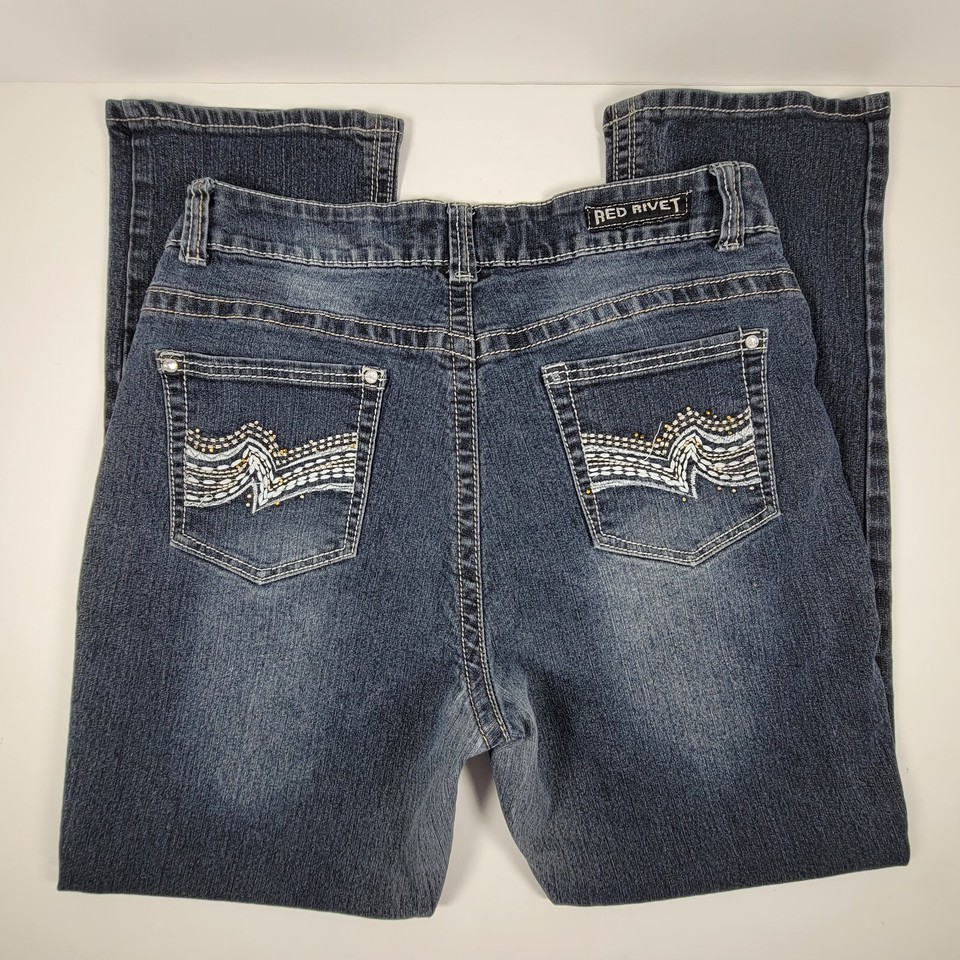 Red Rivet Juniors Jeans Size 12 W Skinny Leg Dark Wash Bling Mid-Rise ...