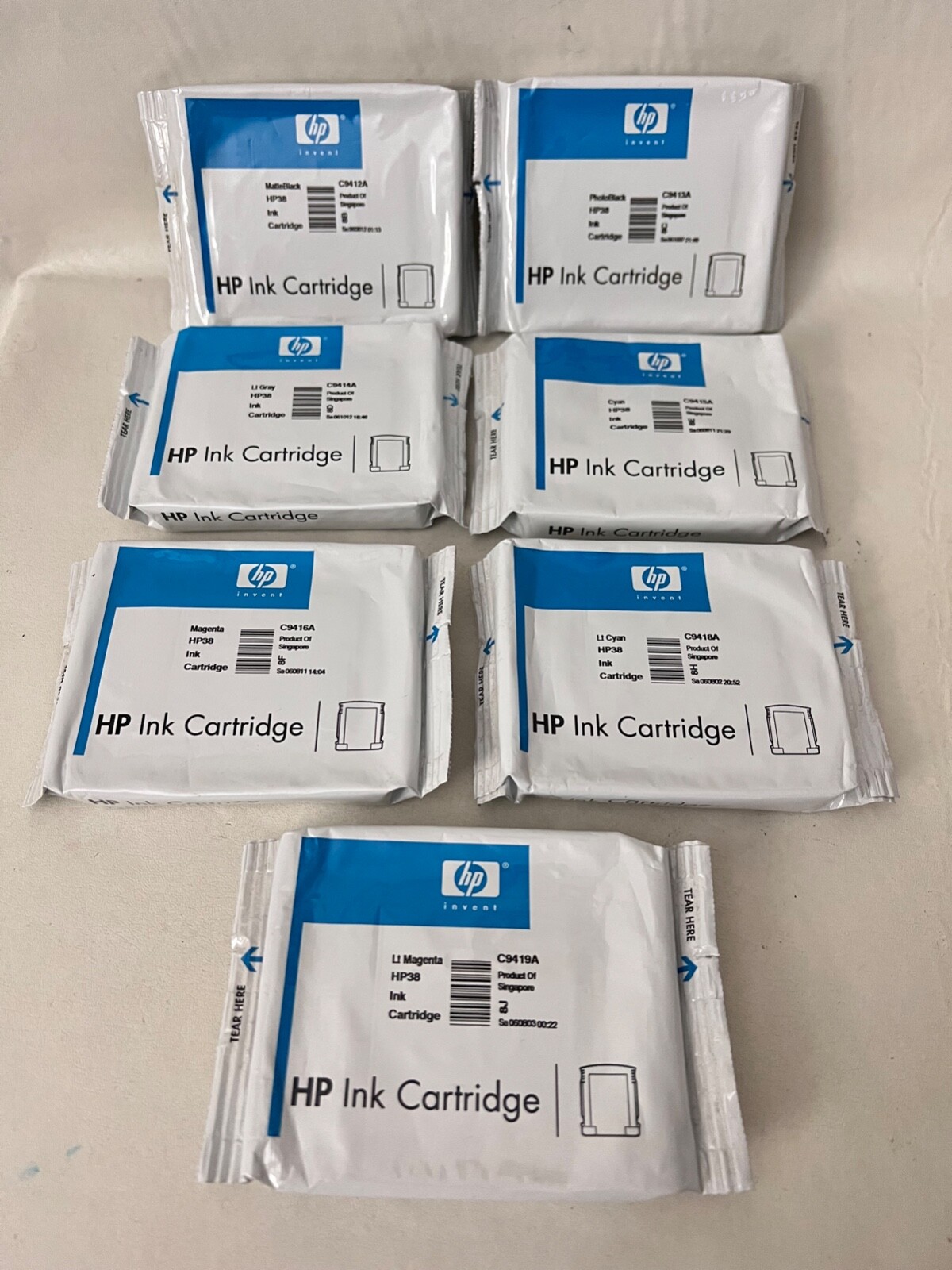 HP 38 Photosmart Pro Lot of 7 Ink Cartridges #C9412A-16A, 18A-19A ...