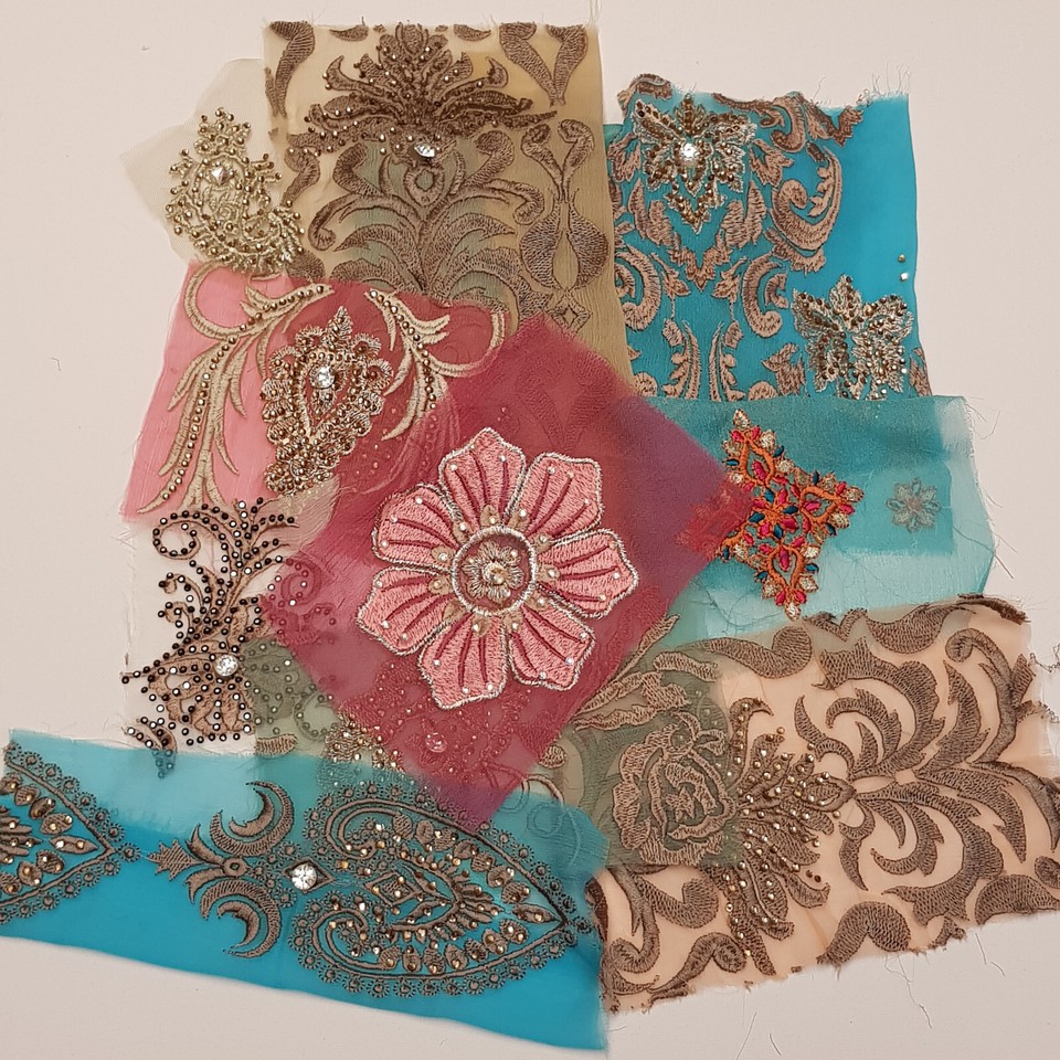 Sari scraps beaded embellished fabric offcuts art projects sequin ...