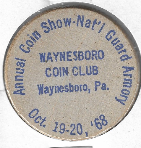 1968, Waynesboro Pennsylvania Coin Club Annual Show, Token/Coin, Wooden ...