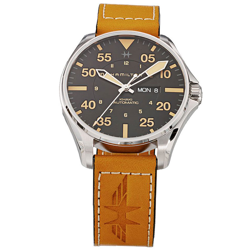 Hamilton Khaki Aviation Men's Black Watch with Brown Leather Band ...