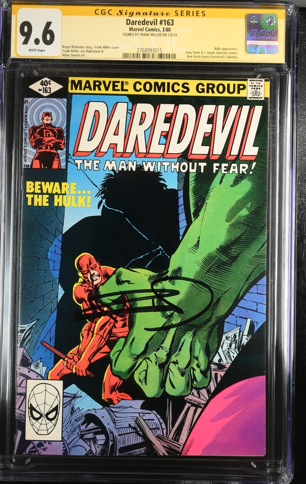 * DAREDEVIL #163 CGC 9.6 SS MILLER vs. HULK! The RARE one! (2768993015 ...