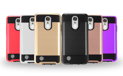 For Cricket LG Fortune M153 Metal Brush Armor Rugged Hybrid Hard TPU ...