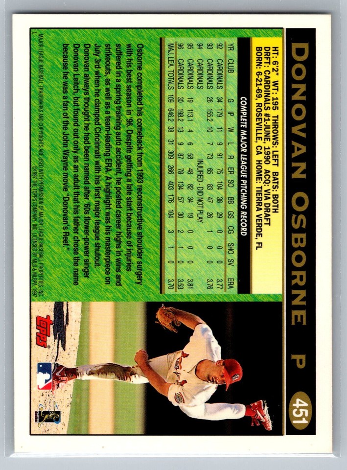 1997 Topps Baseball #451 Donovan Osborne St. Louis Cardinals | eBay