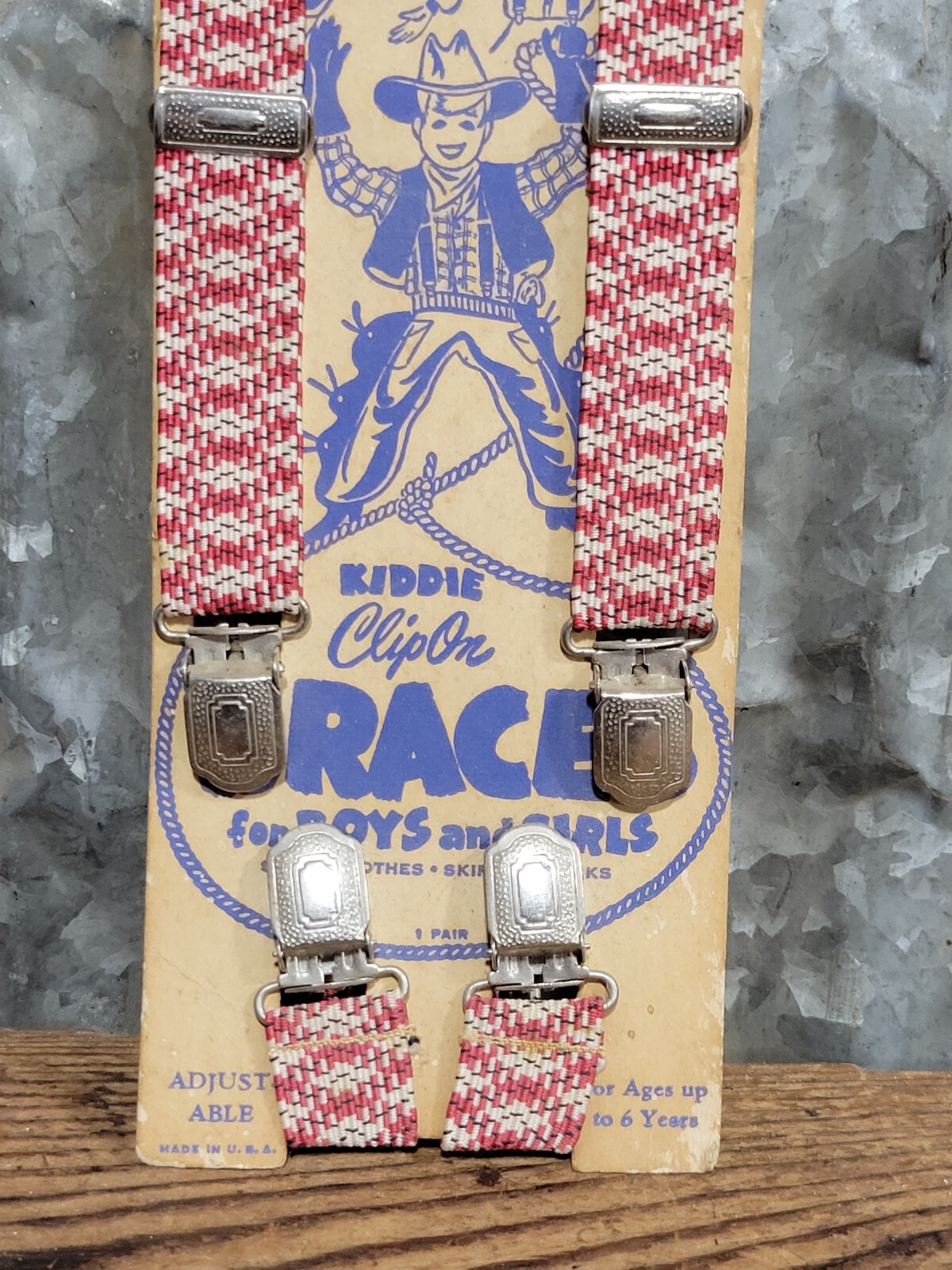 Vintage 1950s NOS Cowboy Brace Kiddie Clip On Suspenders Red White ...