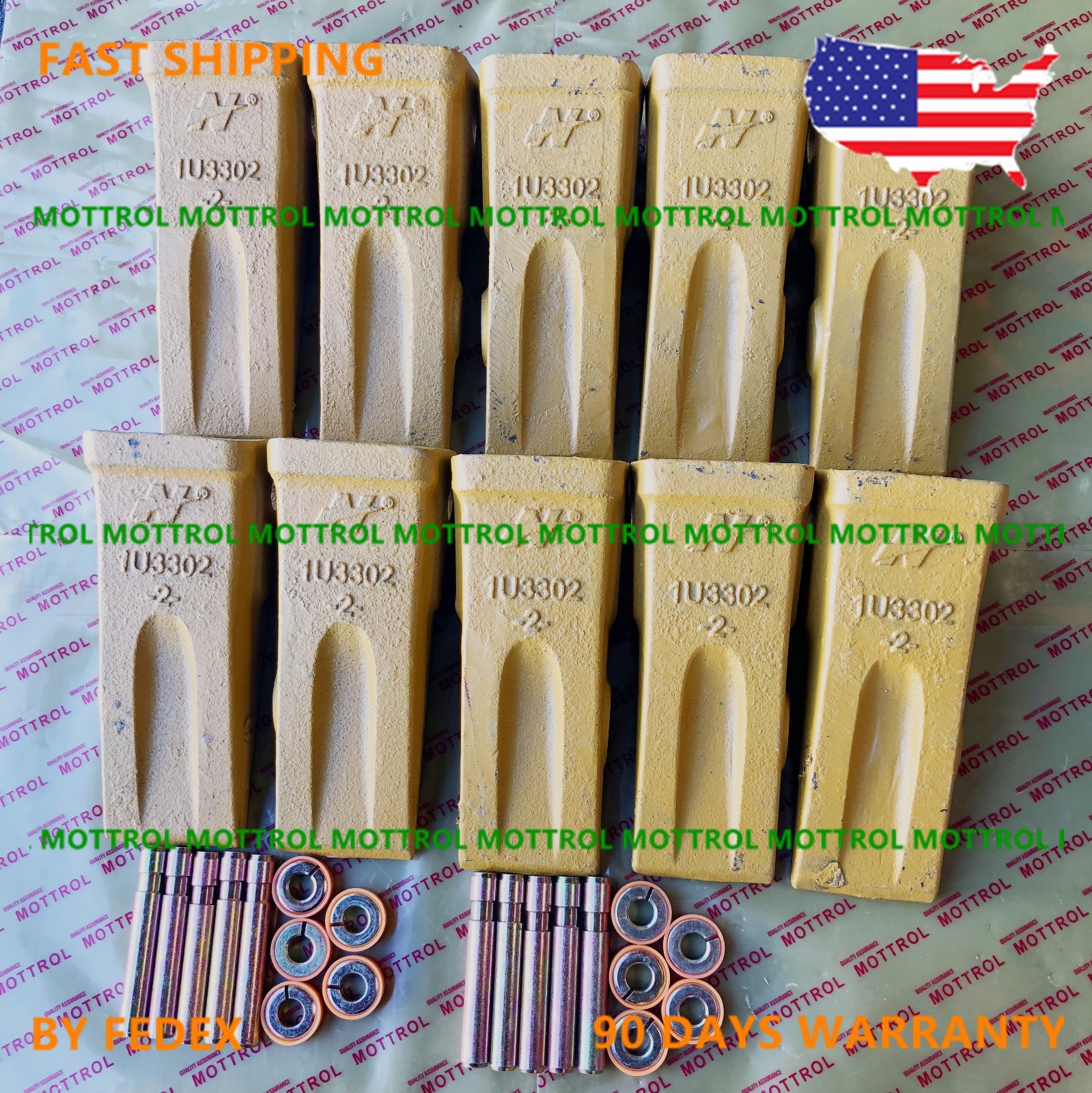 10 PK 1U3302 1U-3302 Bucket Teeth 9J2308 Pins,8E6259 RETAINER FOR J300 ...