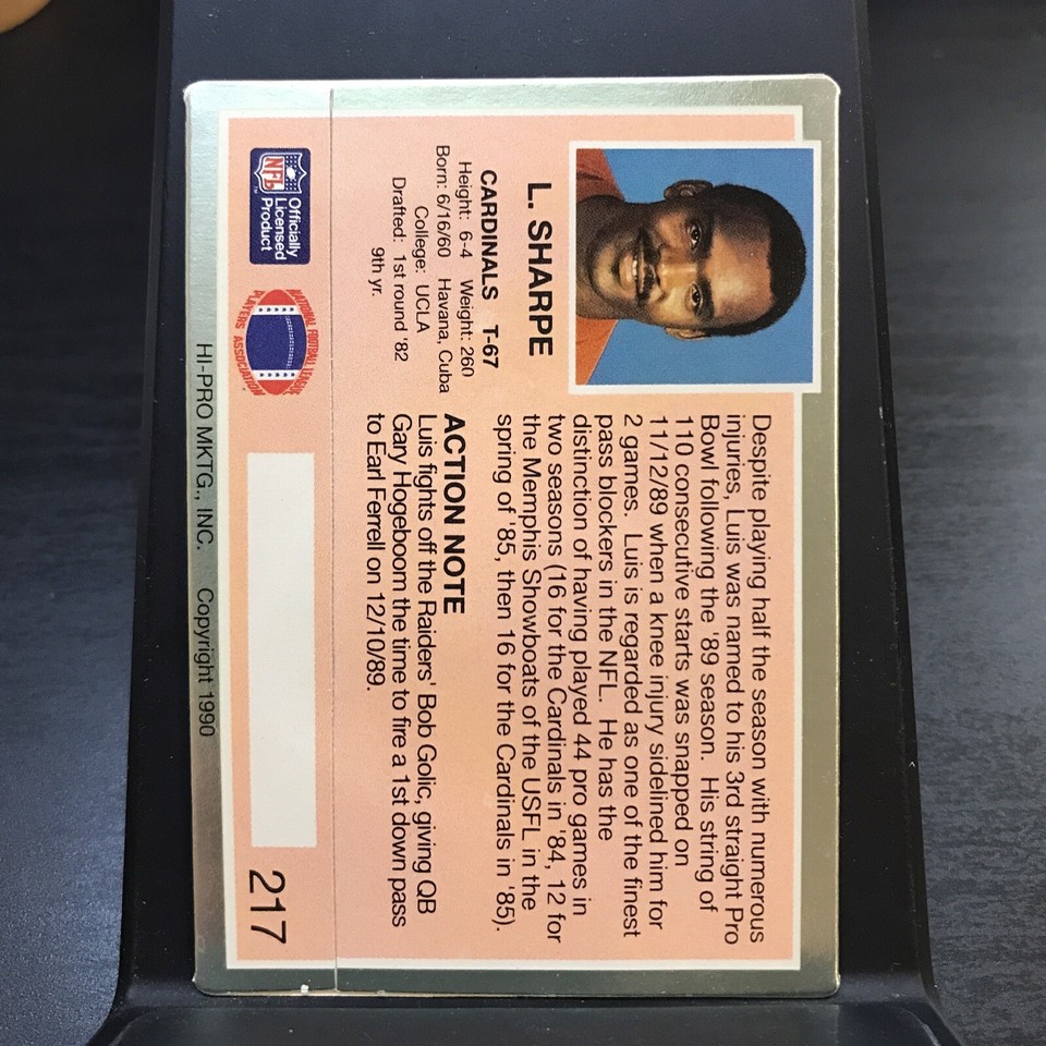 1990 ACTION PACKED FOOTBALL CARD ST. LOUIS CARDINALS #217 LUIS SHARPE ...