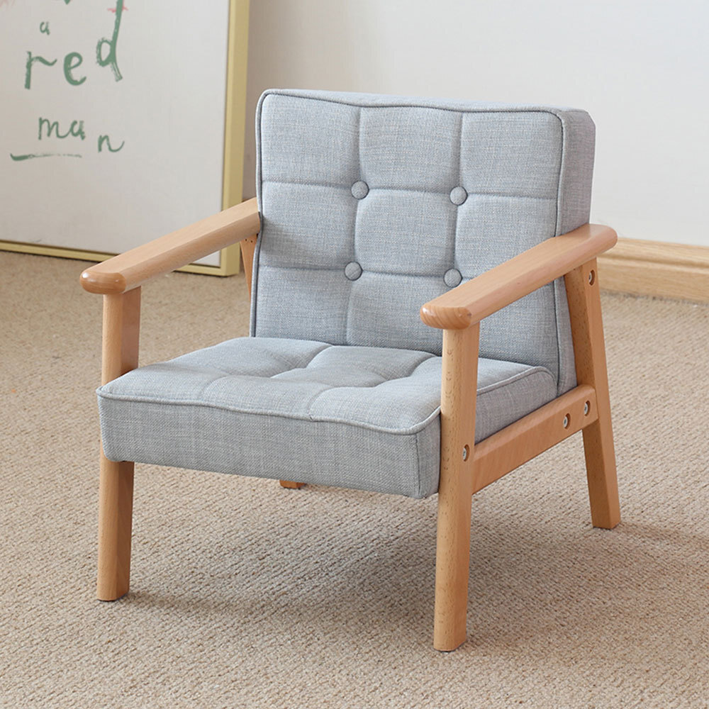 Nordic Wood Frame Linen Fabric Armchair Padded Mini Sofa Chair Children ...