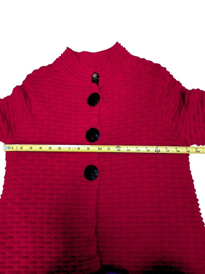 J M Collection Cardigan Textured Sweater Sz PM Red 3/4 Sleeve Big ...