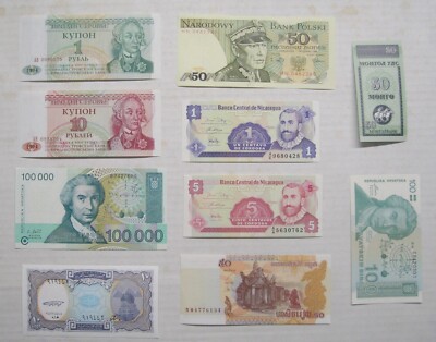 Mixed Array of 10 Banknotes Uncirculated World Currency Foreign Take a ...