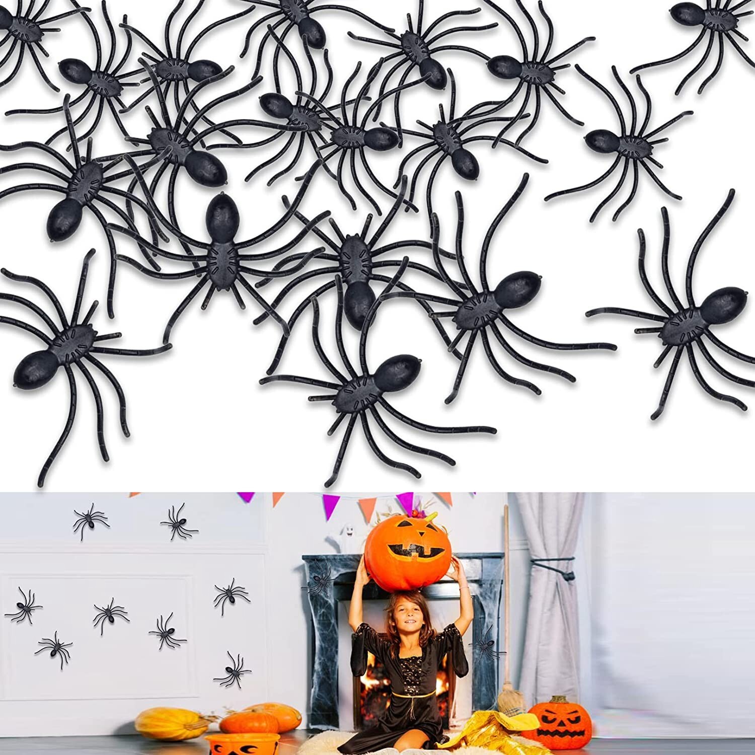 30 Black Plastic Spiders Realistic Creepy Toy Halloween Prank Party ...