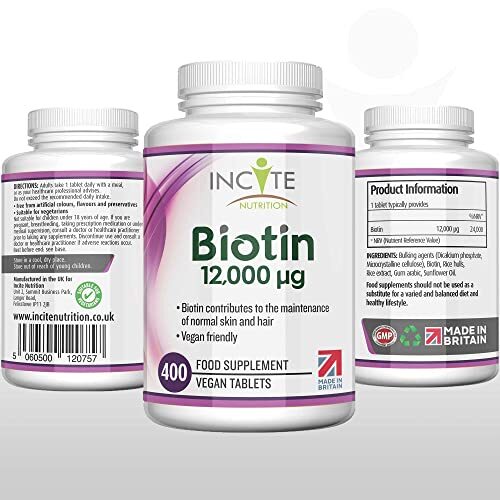Biotin Hair Growth Supplement 12,000mcg - 400 Tiny 6mm Tablets (Full ...