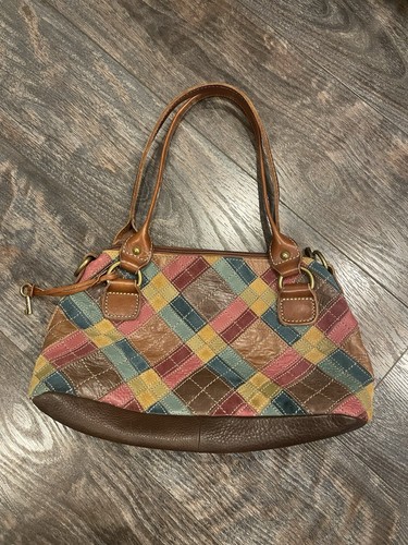 Fossil Leather Patchwork Hobo Purse Bag 75082 Key Lock Charms Excellent ...