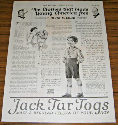 1923 Vintage Print Ad Jack Tar Togs Clothes for Boys Baltimore,Maryland ...