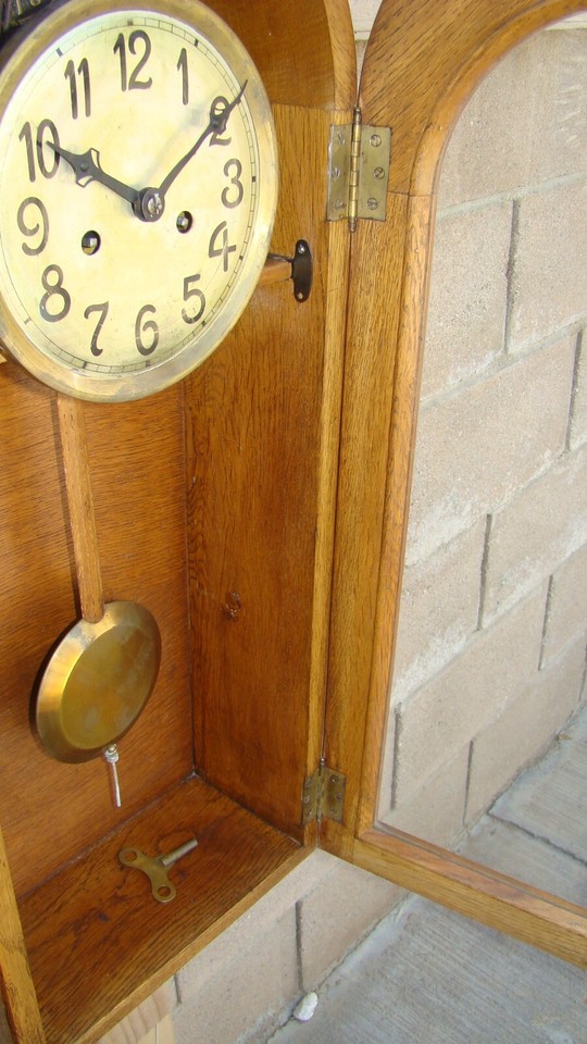 Antique German DRGM Wall Clock with Chime + Key. ALL original ALL wood ...