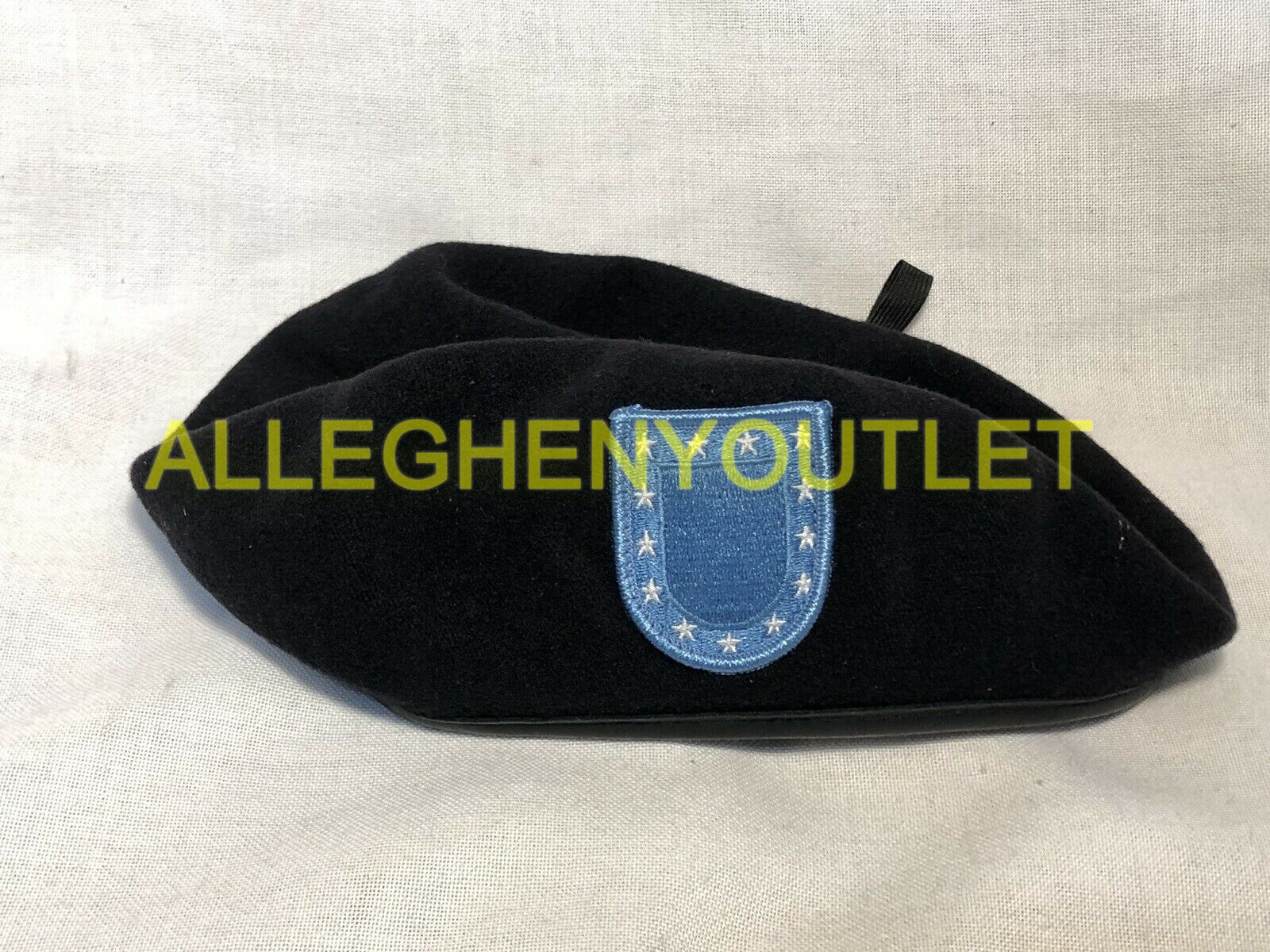 US Military Wool ASU Uniform Beret w/ Army Blue Flash Patch, Black ...