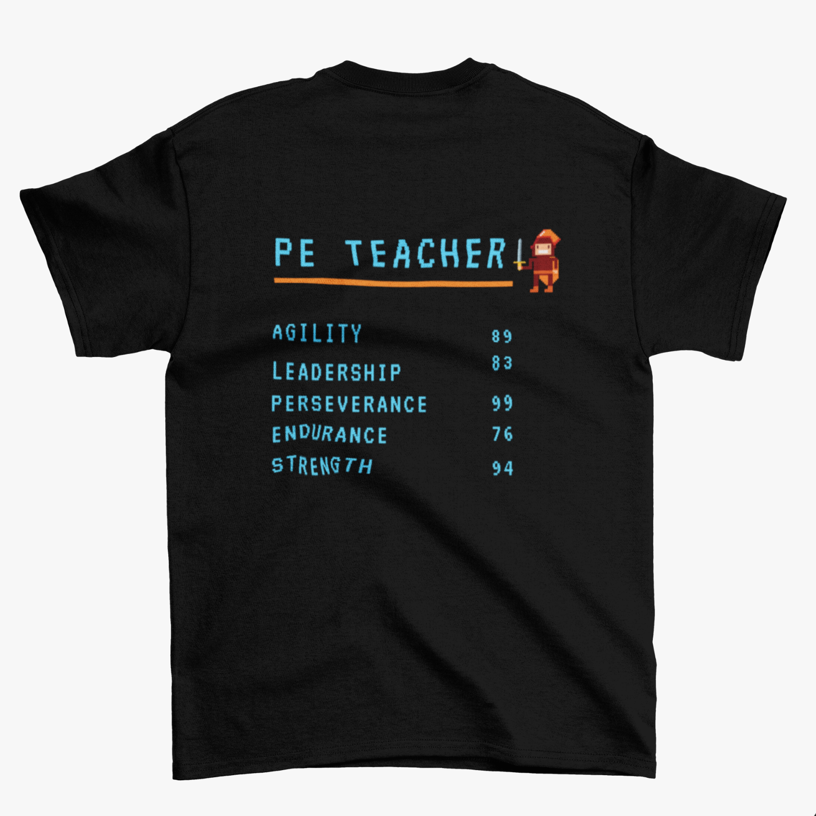 PE Teacher Tee for Women and Men in White Black Navy Grey Cotton 8-Bit ...