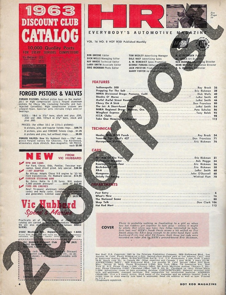 Hot Rod magazine August 1963 acceptable condition Mopar Chevy Ford GM ...