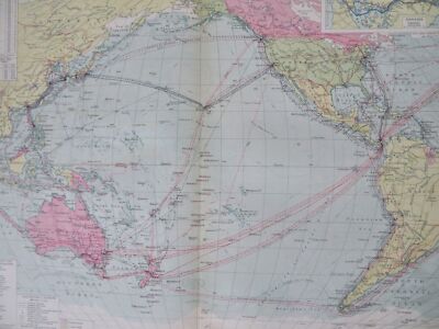 Pacific Ocean Shipping Lanes c. 1925-8 thematic economic commerce color ...