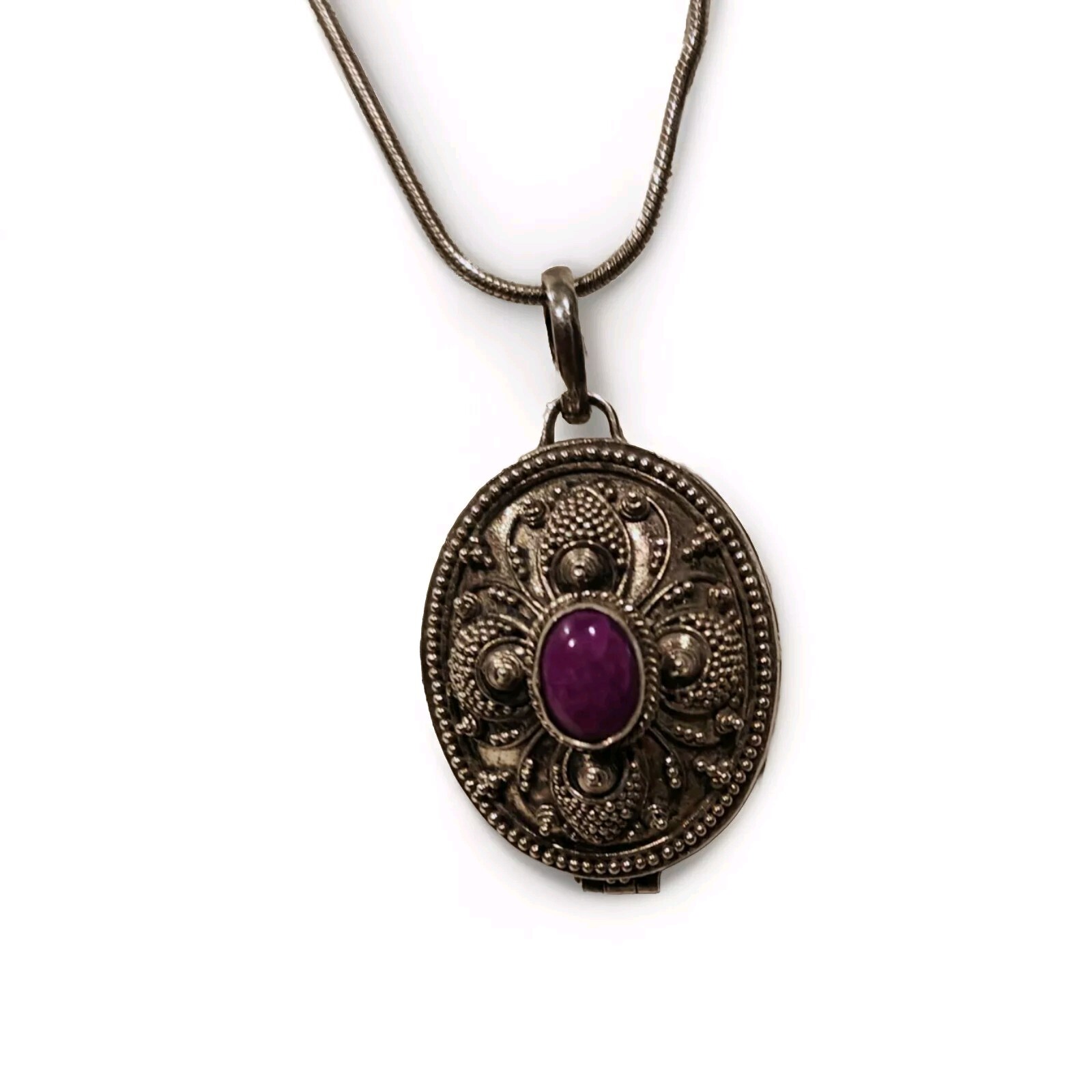 Victorian Poison Box Purple Gem Locket Sterling 925 P… - Gem