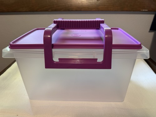 Tupperware Carry-All Small Rectangle with Handle 28 Cups Clear & Purple ...