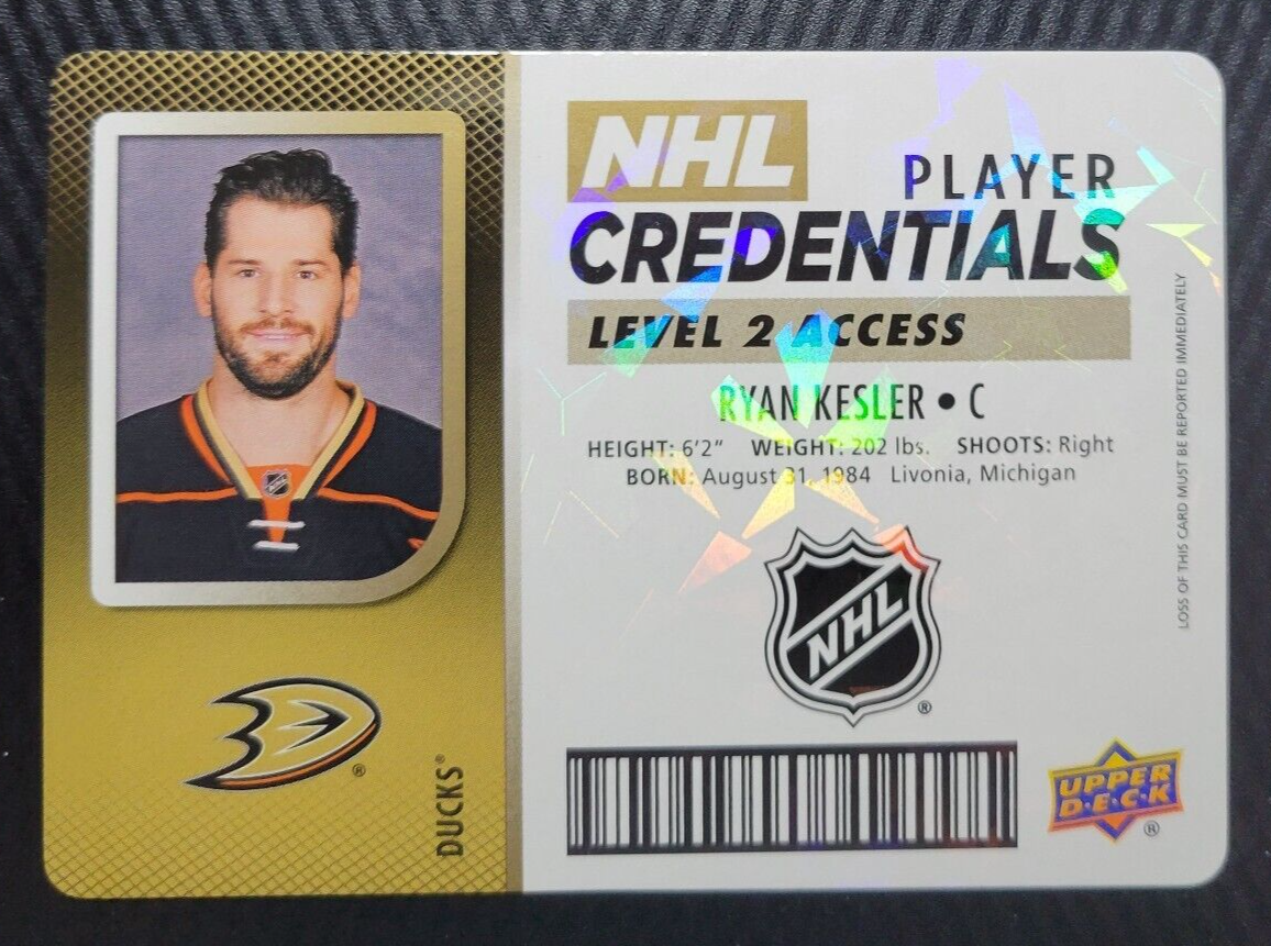 2017-18 UDC MVP NHL Player Credentials Level 2 Access RYAN KESLER ...