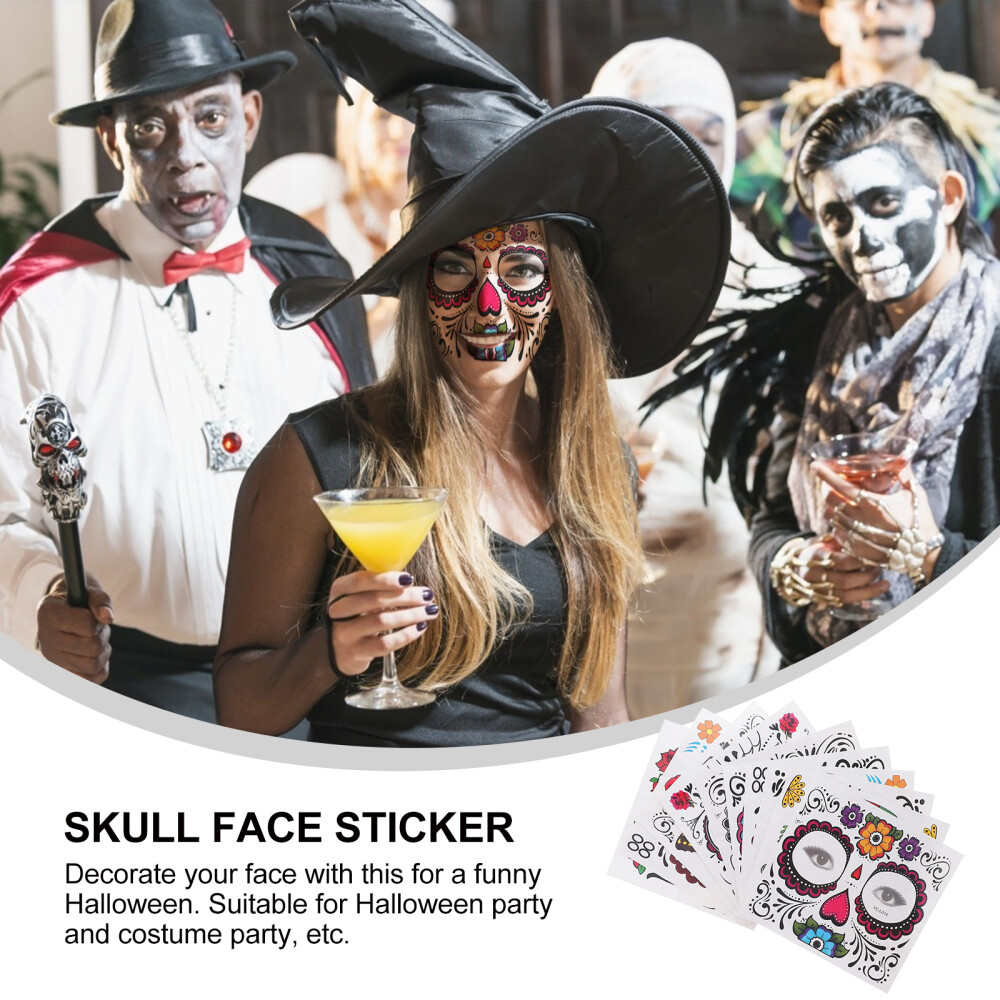 10 Sheets Halloween for Kids Skeleton Skull Face Sticker Stickers Prank ...