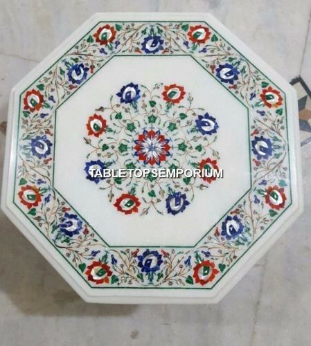 24" White Octagon Marble Hallway Kitchen Table Top Multi Floral Inlay ...