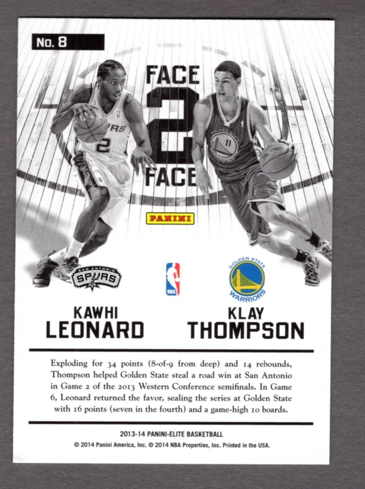 2013-14 PANINI ELITE FACE 2 FACE KAWHI LEONARD / KLAY THOMPSON CARD ...