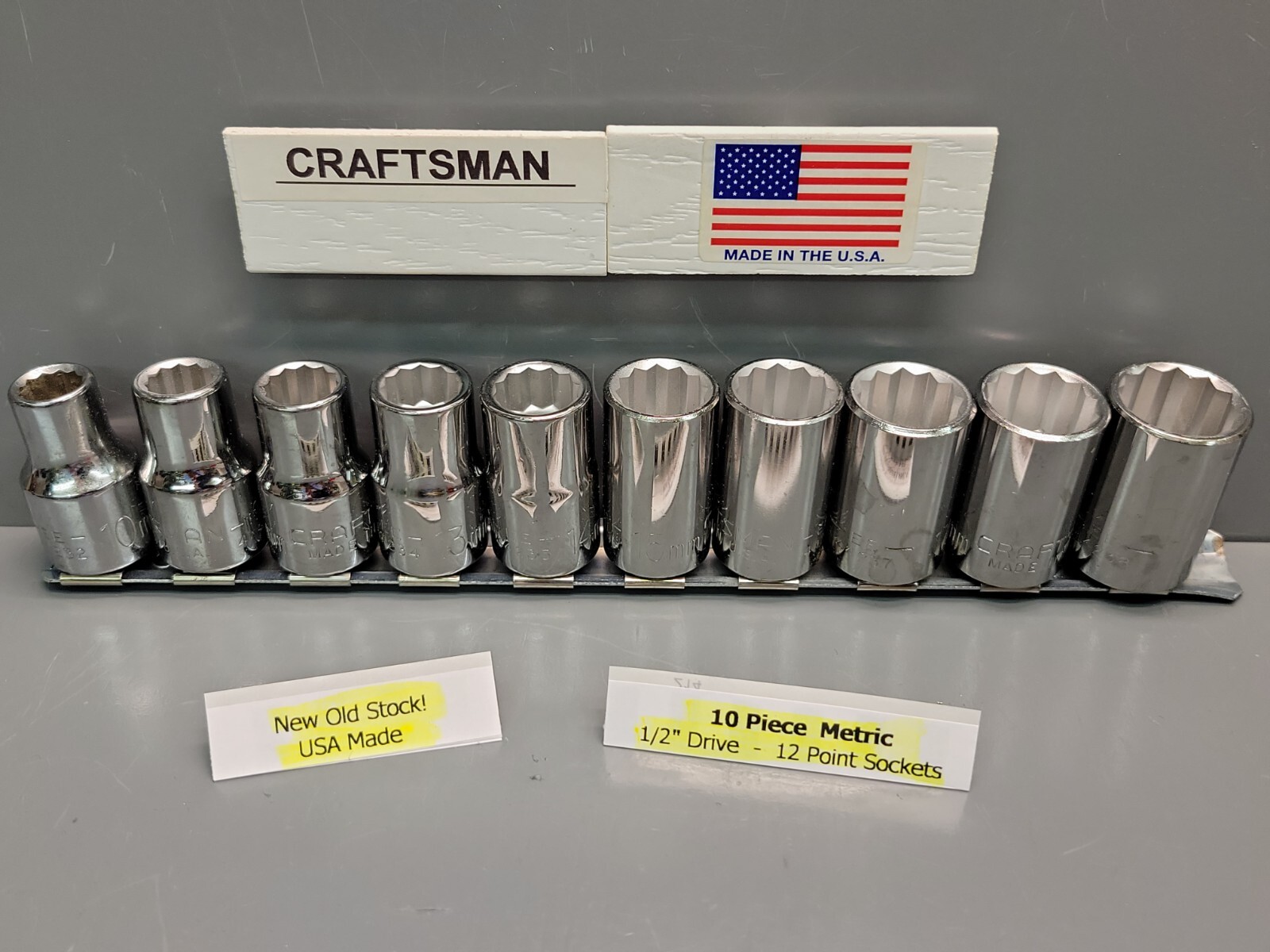 Craftsman 10 Pc 1/2" Drive METRIC Socket Set 10mm-19mm NOS * USA MADE ...