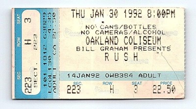 Rush Concert Ticket Stub January 30 1992 Oakland California | eBay ...