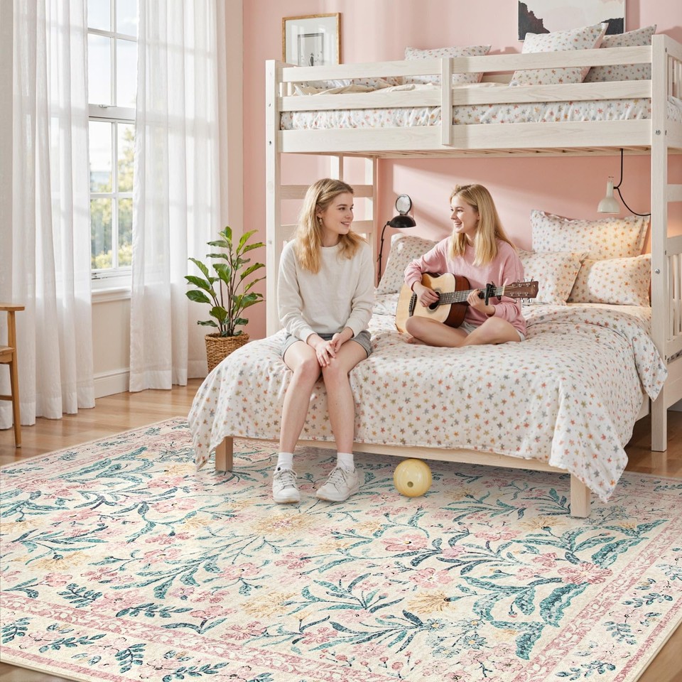 Pink Boho Rugs for Living Room 5x7, Washable Area Rugs for Bedroom ...