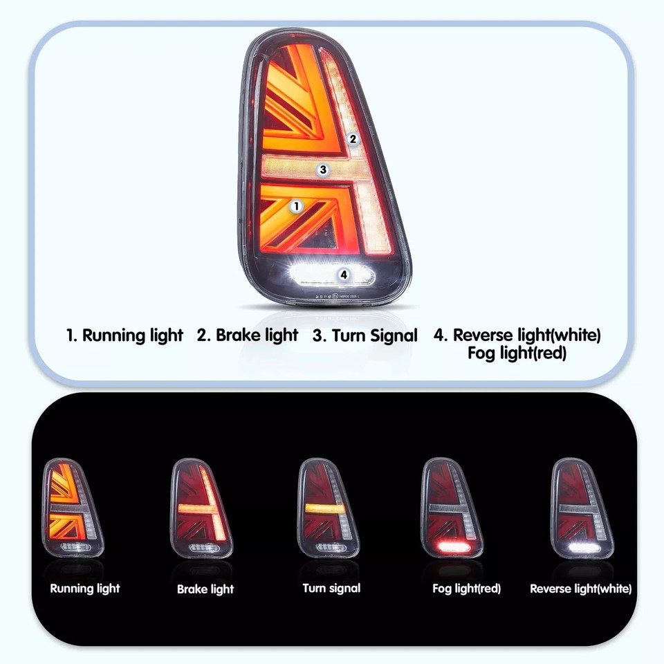 FOR MINI COOPER S R50 R52 R53 UNION JACK TAIL LIGHTS LAMP W/ANIMATION ...