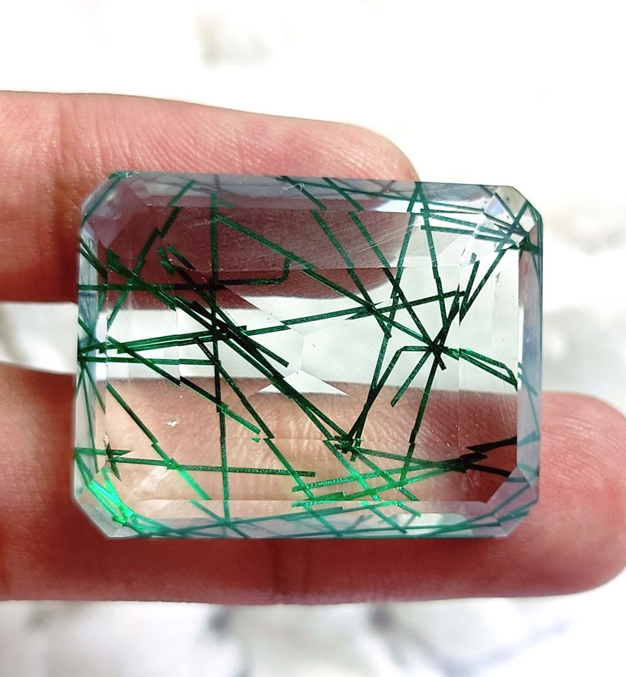 75-80Carat Green Rutilated Quartz Certified Brazil Emerald Shape ...