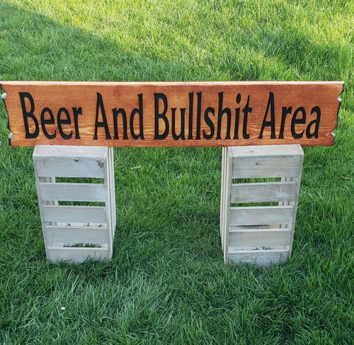 Beer and Bullshit Area Rustic Hand Carved Wooden Sign Man Cave Home ...