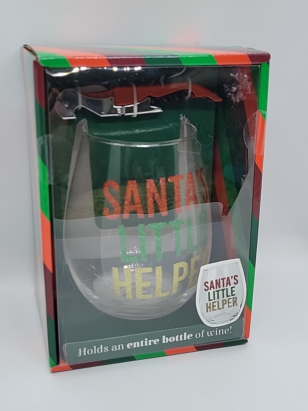 Santas Little Helper Wine Glass - Holds Entire Bottle w/ Bottle Opener ...