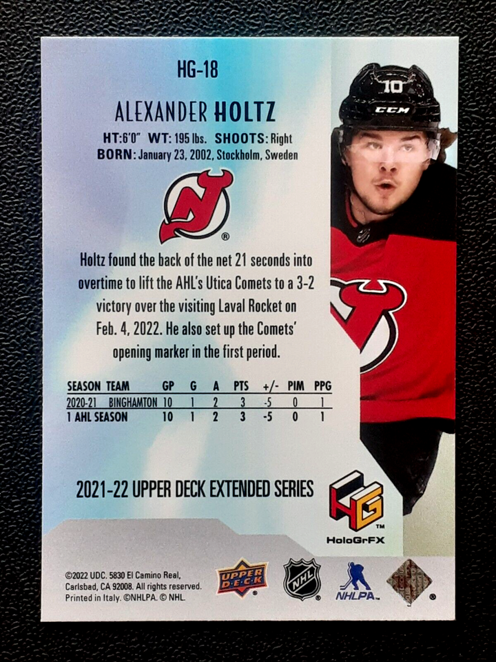 ALEXANDER HOLTZ 2021-22 UPPER DECK HOLOGRFX ROOKIES 21-22 NO HG-18 ...