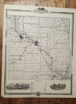 NICE ANTIQUE MAP - BLACK HAWK/BUTLER COUNTY IOWA - Andreas Atlas Co ...