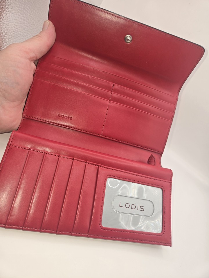 LODIS Audrey Ruby Red Leather Checkbook Clutch Wallet Credit Card Tri ...