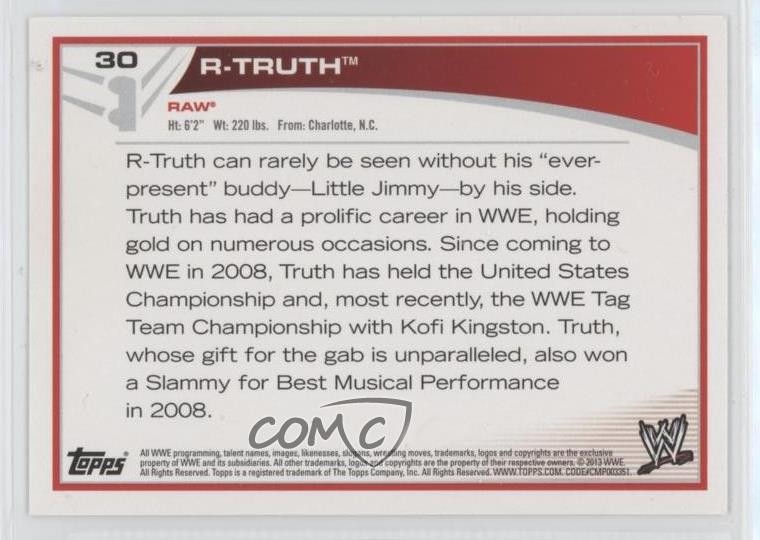 2013 Topps WWE Black R-Truth #30 1fb7 | eBay