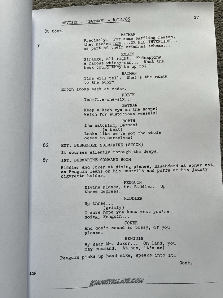 Batman (1966) Film Script. Adam West, Burt Ward, Cesar Romero, Lee ...