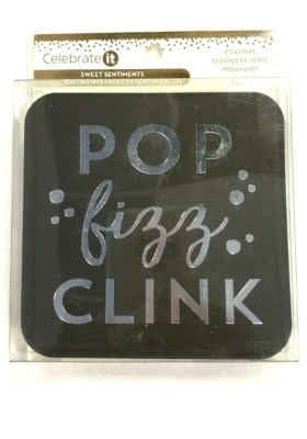 New! Celebrate It POP fizz CLINK Paper Coasters 12 Pc Black Square | eBay
