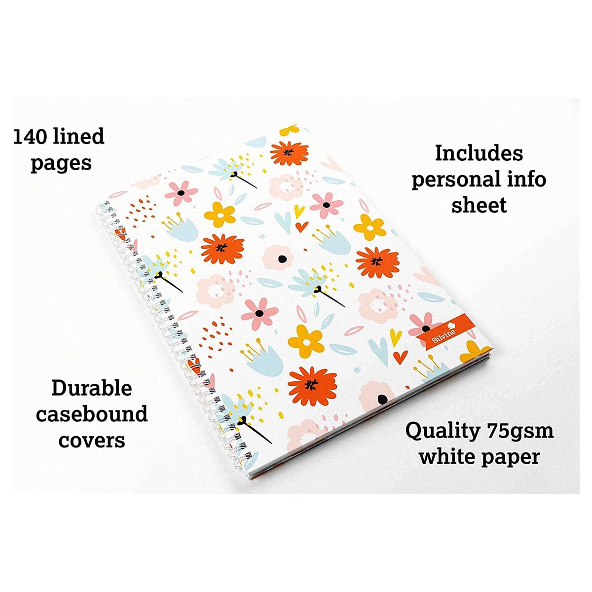 Silvine Twin Wire Bounded A4 Hardback Lined Notebook 140 Pages 75 gsm ...