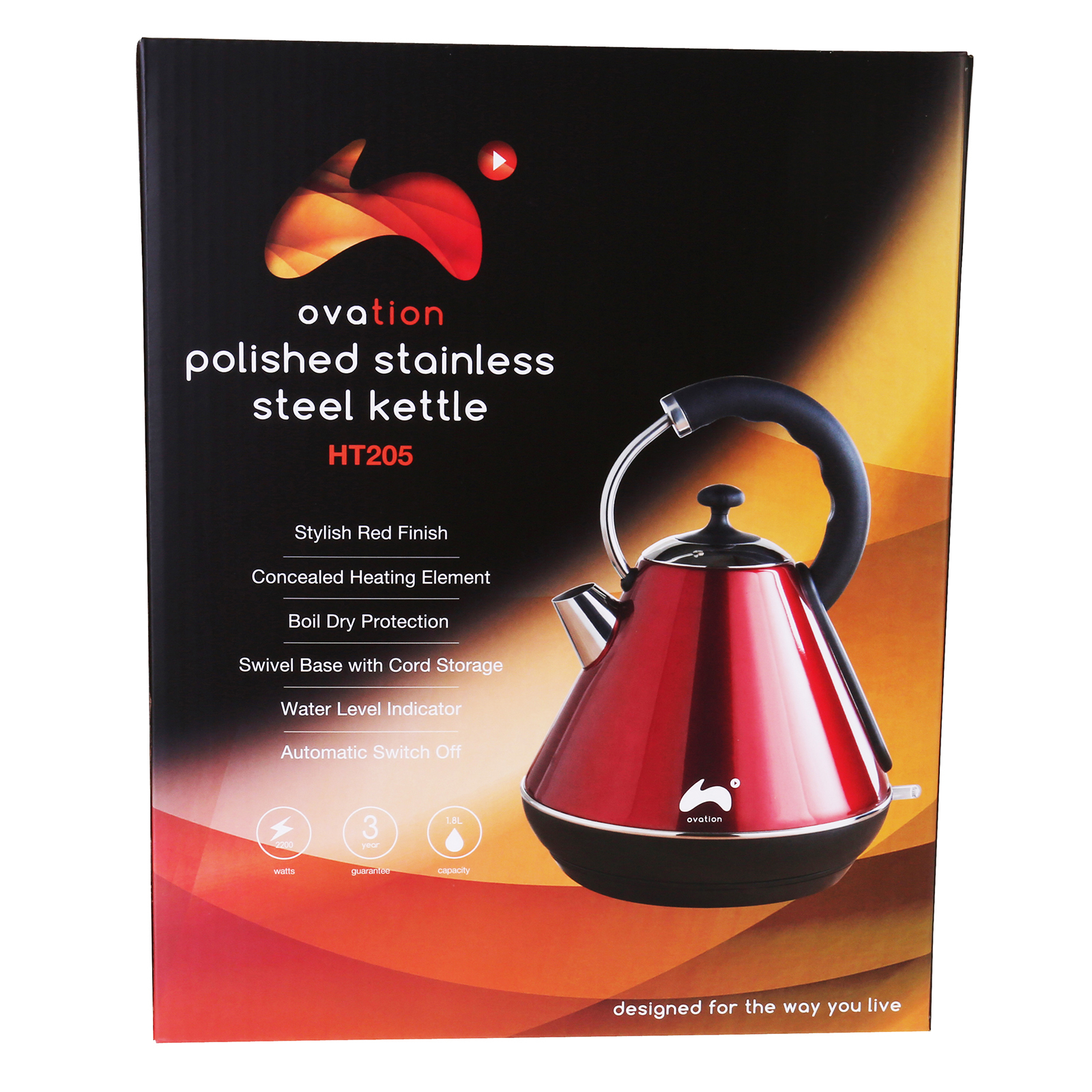 Ovation 1.8L Electric Cordless Pyramid Jug Kettle Fast Boil 2200W Red S ...