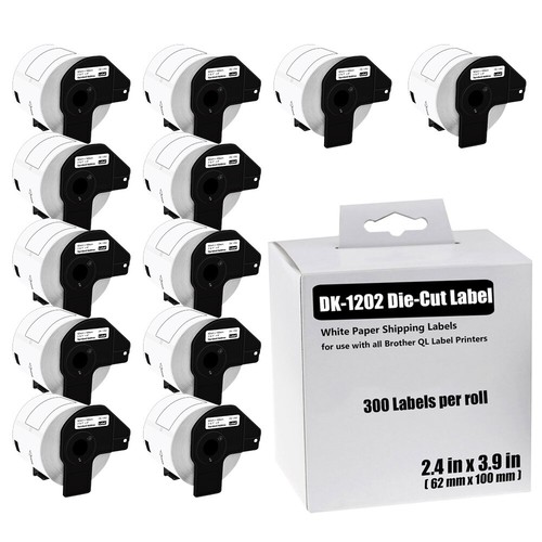 12Rolls 62mmx100mm Die-Cut Shipping Tapes DK-1202 For Brother QL Labels ...