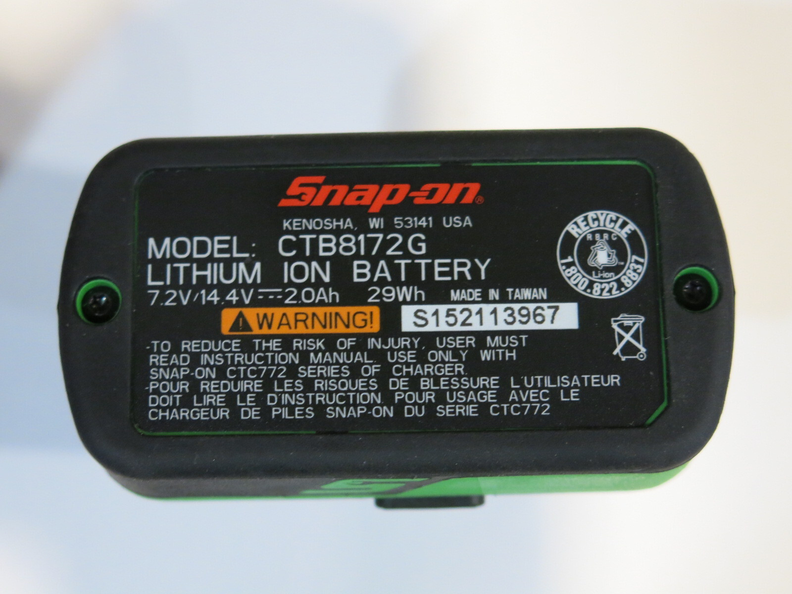 Snap On CTB8172 14.4v 2.0 Ah Battery CT761 ctrs761 ctr761 ctpp761 ct861 ...
